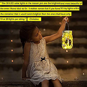 Yeuago Mason Jar Solar Lights 12 Pack 30 LED Outdoor Solar Firefly Lights, Solar Fairy String Lids Lights,Waterproof Mason Solar Lights with Hangers for Regular Mouth Jars（No Jars）