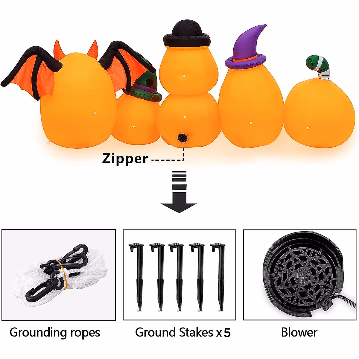 HBlife 8 FT Halloween Inflatables Outdoor Decorations Pumpkin, Animated Pirate Bat Blow Up Pumpkin with Build-in LEDs, Inflatable Decoration for Front Yard, Porch, Lawn or Halloween Party