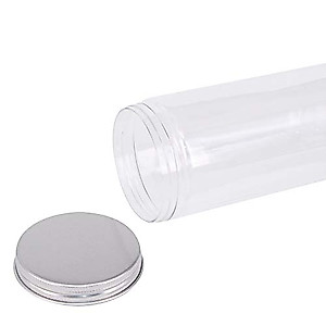 zmybcpack 8 Pack 20 oz (600 ml) Clear Straight Cylinders Plastic Storage Jars- Wide Opening Tubs with Aluminum Lids - BPA Free PET Container Home & Kitchen Storage of Dry Goods, Peanut, Candy