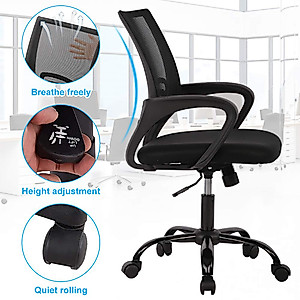 Ergonomic Office Chair,Mid Back Home Office Chair Mesh Office Chair with Lumbar Support Adjustable Computer Chair Task Rolling Swivel Chair Pink Desk Chair with Arms for Working,Meeting