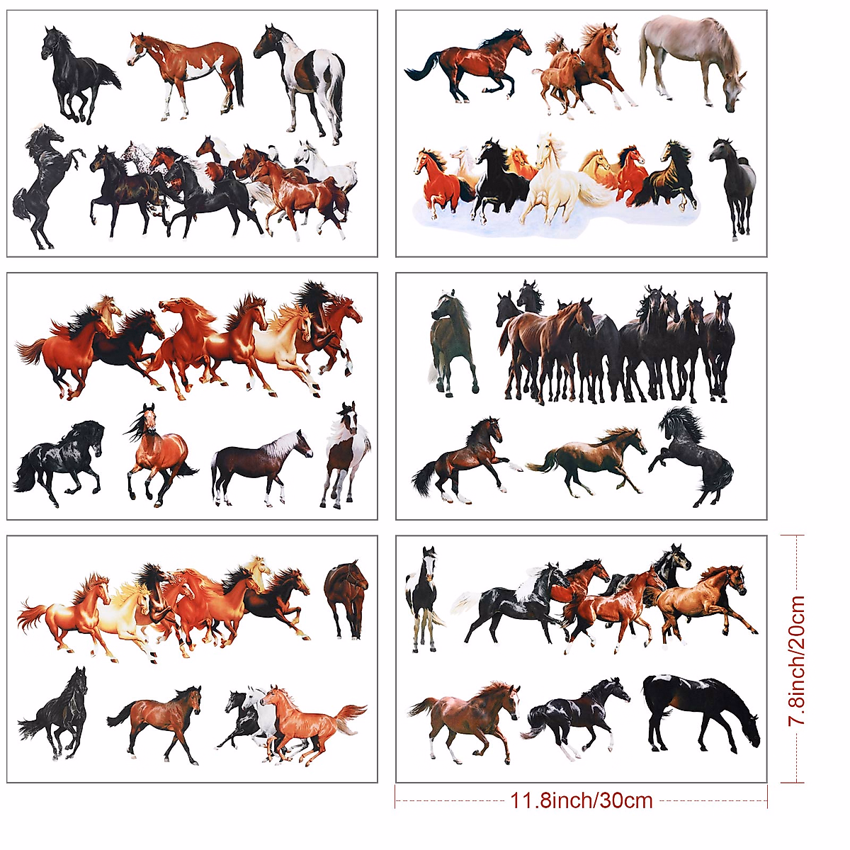 30 Pieces Horse Wall Decals Wild Horse Decor Stickers Wall Decals for Decoration, 11.8 by 7.8 Inch