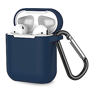 Coffea Protective Silicone Case with Keychain for Apple AirPods 1 & 2 (Front LED Not Visible) (Navy)