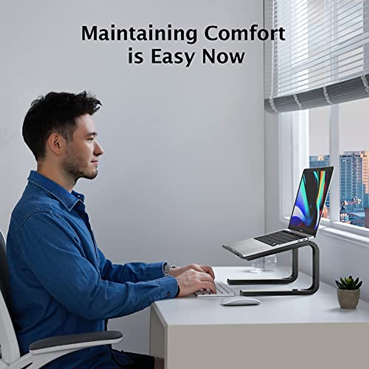 BESTERGO Laptop Stand, Laptop Riser for Desk, Ergonomic Computer Stand Holder for Laptop Compatible with MacBook Air Pro, Dell, Lenovo, HP and All 10-15.6" Laptops, Black