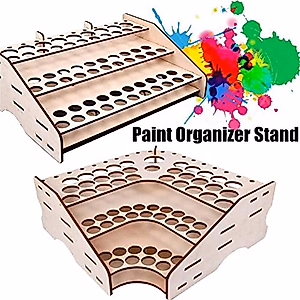 Wooden 74 Paints Bottles Rack Modular Stand Storage Rack DIY Art Painting Tools Holder Wood Paint Stand Paint Brushes Display Tray Multi Layer Paints Bottle Storage Shelf Paint Organizer Stand