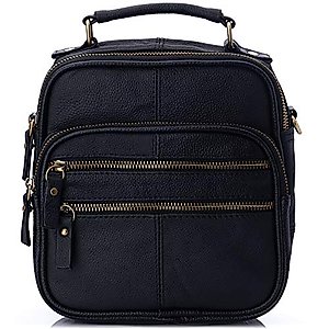 Leather Travel Bag Multipurpose Organizer Handbag Adjustable Strap Tote Black