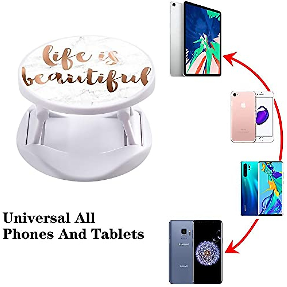 Nxmouse TYRRO454TGDF 3 Pack Multifunction Foldable Cell Phone Stand Holder, Beautiful Rose Gold Pink Grip Mount Compatible for Smartphones.