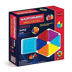 Magformers Rainbow Opaque Solid Set (14-pieces) Basic Magnetic Building Blocks, Educational Magnetic Tiles Kit , Magnetic Construction STEM Set