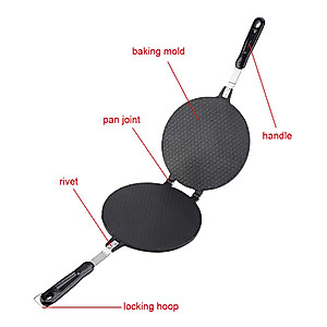 Non Stick Egg Roll Waffle Cone Maker Double side Aluminum Alloy Ice Cream Cone Maker Omelette Pancake Baking Pan Cake Bakeware Cooking Tools with Heat insulation Handle