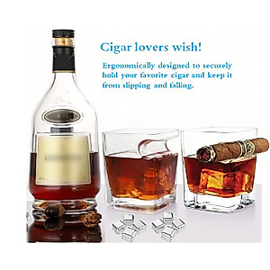 KNC Cigar Whiskey Glass - Old Fashioned Whiskey Glasses - Tumbler With Side Mounted Holder Cigar Rest-Best Accessories & Gifts for Drinking Bourbon and Scotch