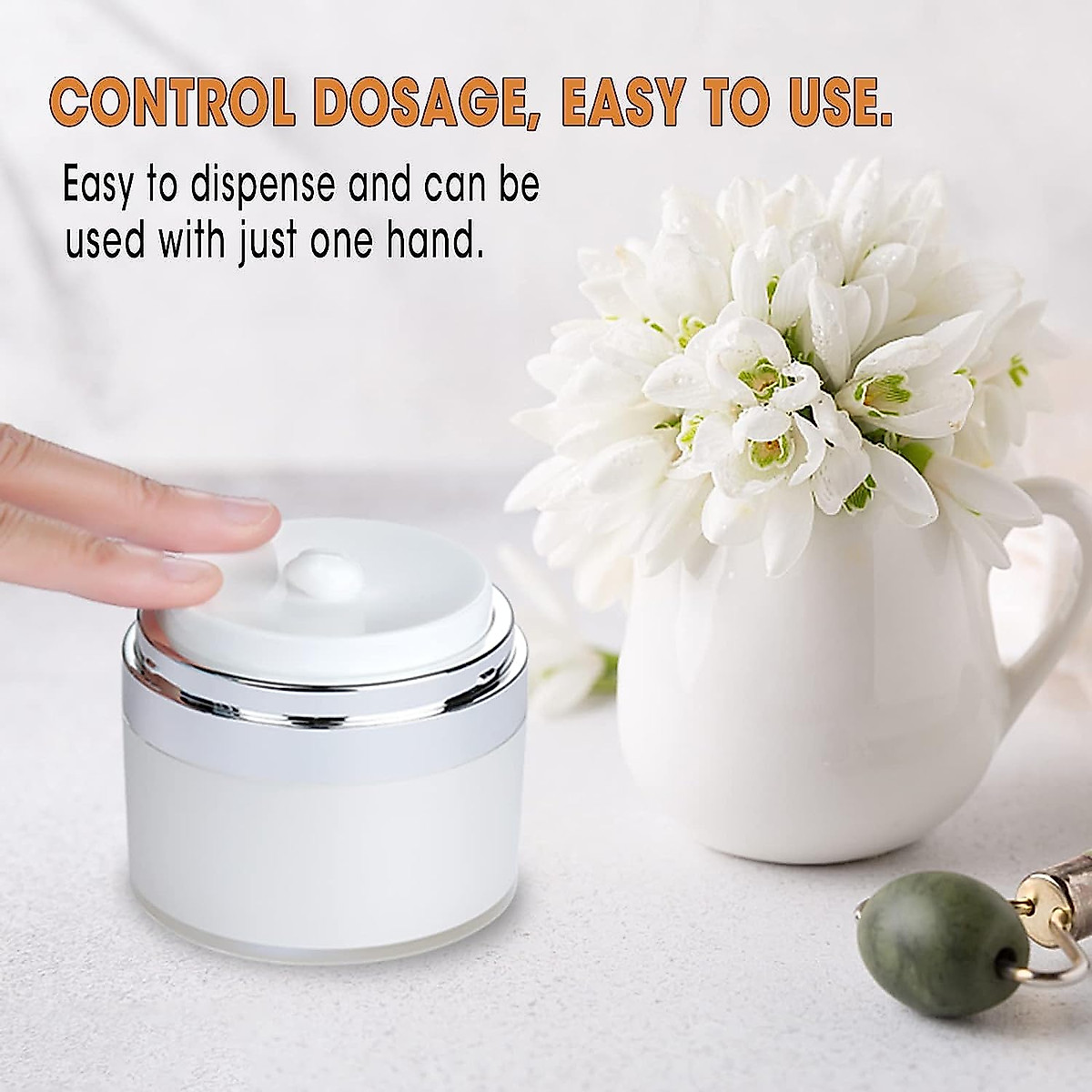 Airless Pump Jar, Airless Pump Bottles 2 Pack, Drunk Elephant Container, Moisturizer Pump Lotion Dispenser, Creams, Serums and Makeup, Travel Containers Push Down Pump Dispenser 1.7 OZ