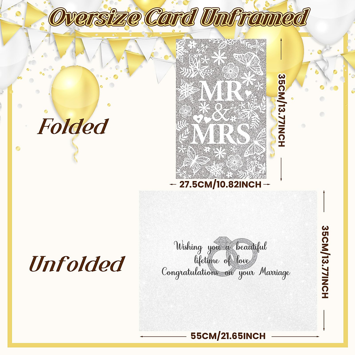 Large Wedding Card for Bridal Shower MR & MRS Congratulations Engagement Cards Jumbo Wedding Greeting Card Oversize Plastic Wedding Guest Signature Book for Bride Groom Wedding Anniversary Decorations