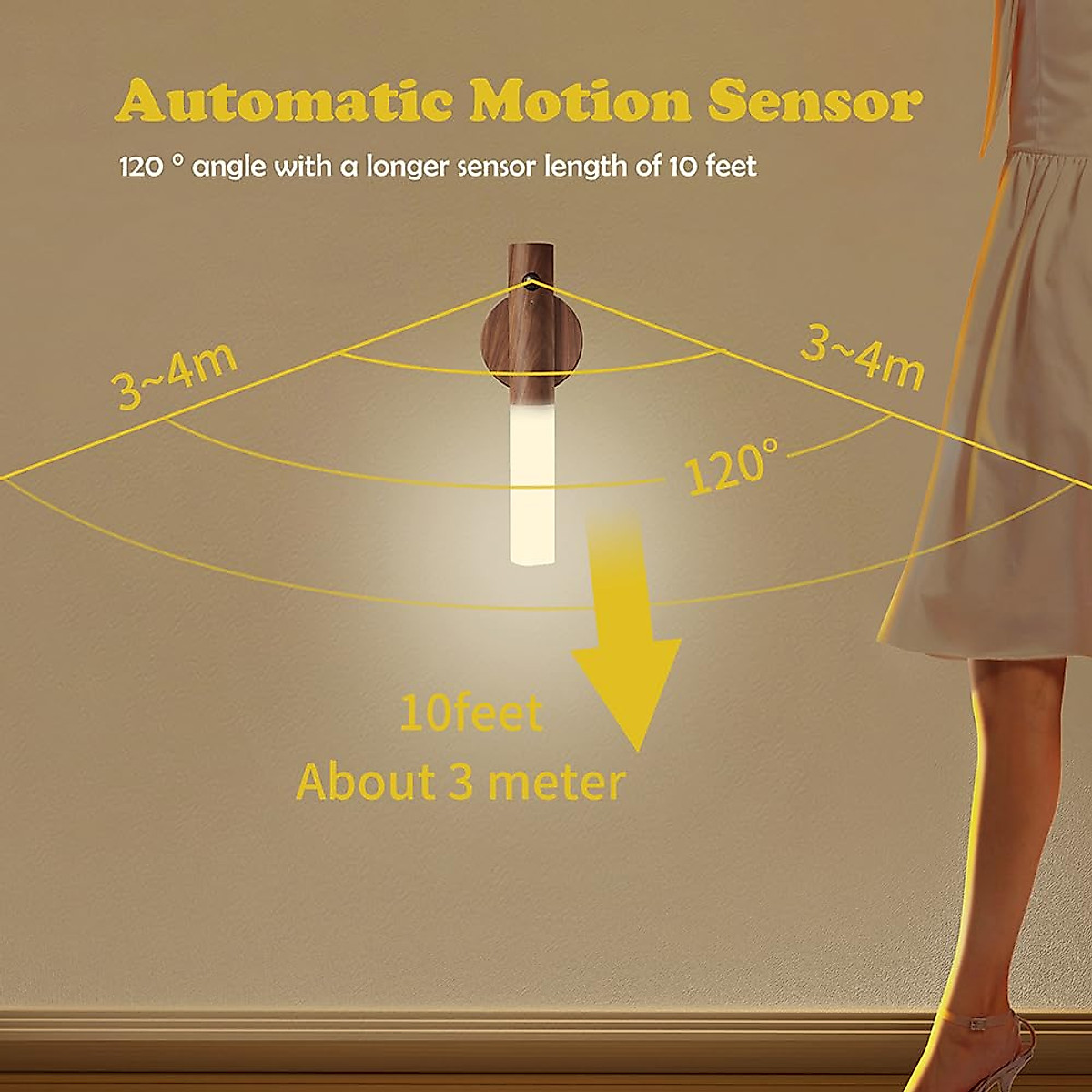 LANDGOO Wooden Motion Sensor Night Lights, Magnet Body Hallway Rechargeable LED Wireless Wall Sconces, Portable Decor Battery Powered Indoor Torch Lighting for Bedroom (Walnut Wood 2PCS)