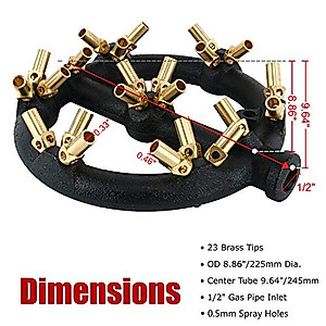 Homend Propane Gas Jet Burner For Chinese Wok Range, Grilling, Stir Fry - Cast Iron Body Round Nozzle Jet Burner with 23 Brass Tips - Up 100,000 BTU (Propane Gas, 23 Tips, 0.5mm Hole)