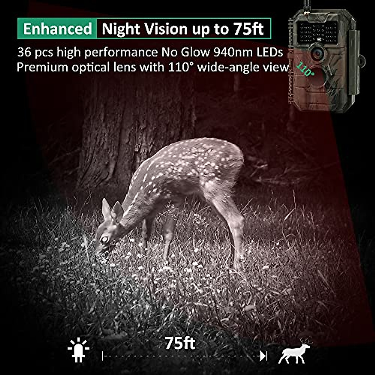GardePro E6 Trail Camera WiFi 48MP 1296P Game Camera with No Glow Night Vision Motion Activated Waterproof for Wildlife Deer Scouting Hunting or Property Security, Camo