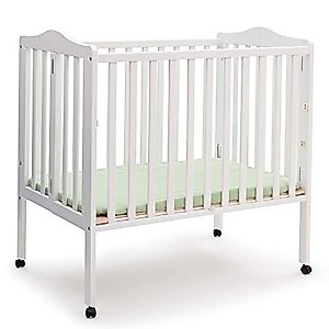 Delta Children Folding Portable Mini Baby Crib with 1.5-inch Mattress - Greenguard Gold Certified, White