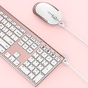 Bluetooth Keyboard Mouse, Multi-Device Wireless Keyboard Mouse Combo, Ultra Slim, Rechargeable, Dual-Mode(Bluetooth 4.0 + USB), for Windows/Mac OS (Rose Gold)
