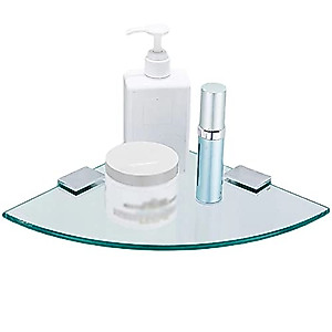 RVCREA Bathroom Shelves Tempered Glass Corner Shelf 8MM-Thick Wall Mount Glass Shower Shelf, Stainless Steel Accessories (Size : 18cm/7in)