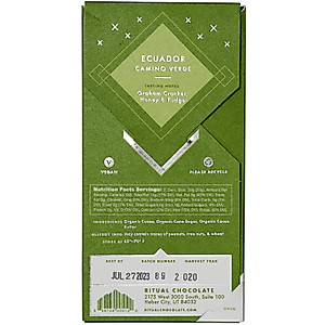 Ritual Dark Chocolate Bar, Ecuador 75% Cacao, Notes of Graham Cracker, Honey & Fudge, 2.12 oz