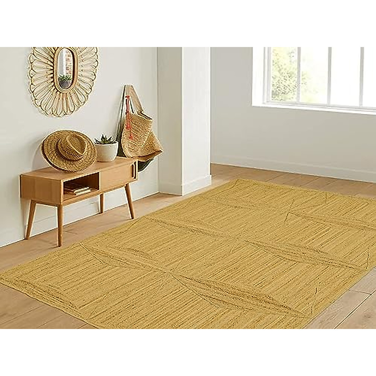 CASAVANI Collection Rectangular Area Rug - 4x6 Ft' Beige Braided Jute Rug Geometric Kilim Rug Indoor Outdoor Use Carpet Flatweave Rugs for Bedroom Dining Room Living Room