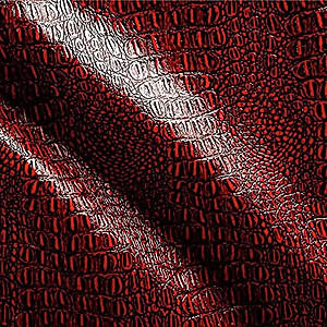 Alligator Fabric, Soft Textured Crocodile Vinyl Faux Leather, Gator Skin Embossed Upholstery DIY Craft and Clips Pleather Sheets – Individual 1 Yard Cut 36”x54” (Red/Black Print)