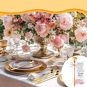 Skybooly 50 Sets Tea Party Bridal Shower Favors Mini Coffee Spoons Small Tea Spoons Heart Shaped Spoon with Bridal Shower Thank You Cards and Hemp Rope Wedding Souvenirs Tea Party Favor (Gold)