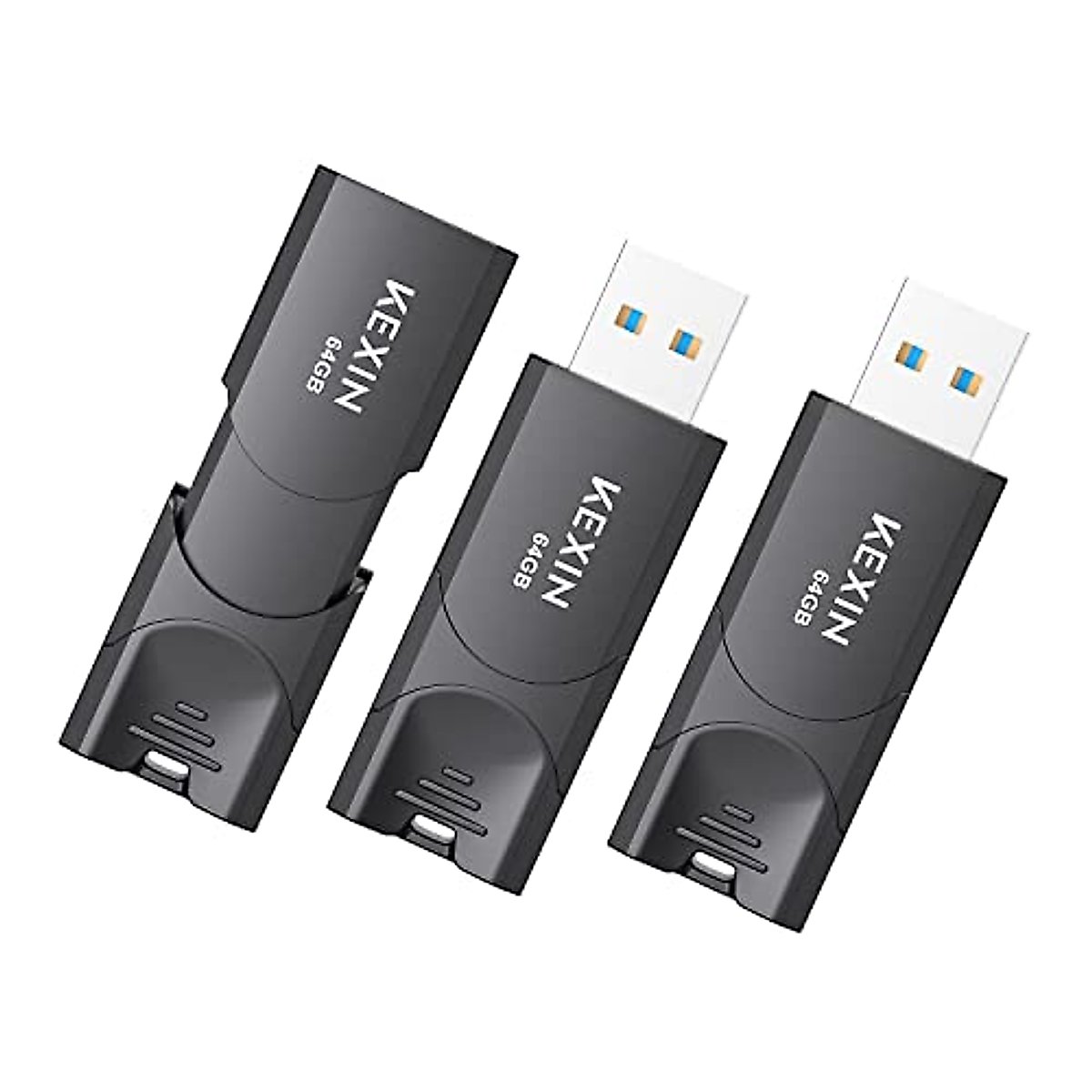 KEXIN Flash Drive 64GB USB 3.0 Flash Drive Thumb Drive 64 GB USB Drive Bulk Jump Drive 64G Memory Stick Jump Drive with LED Light for Data Storage Black 3 Pack