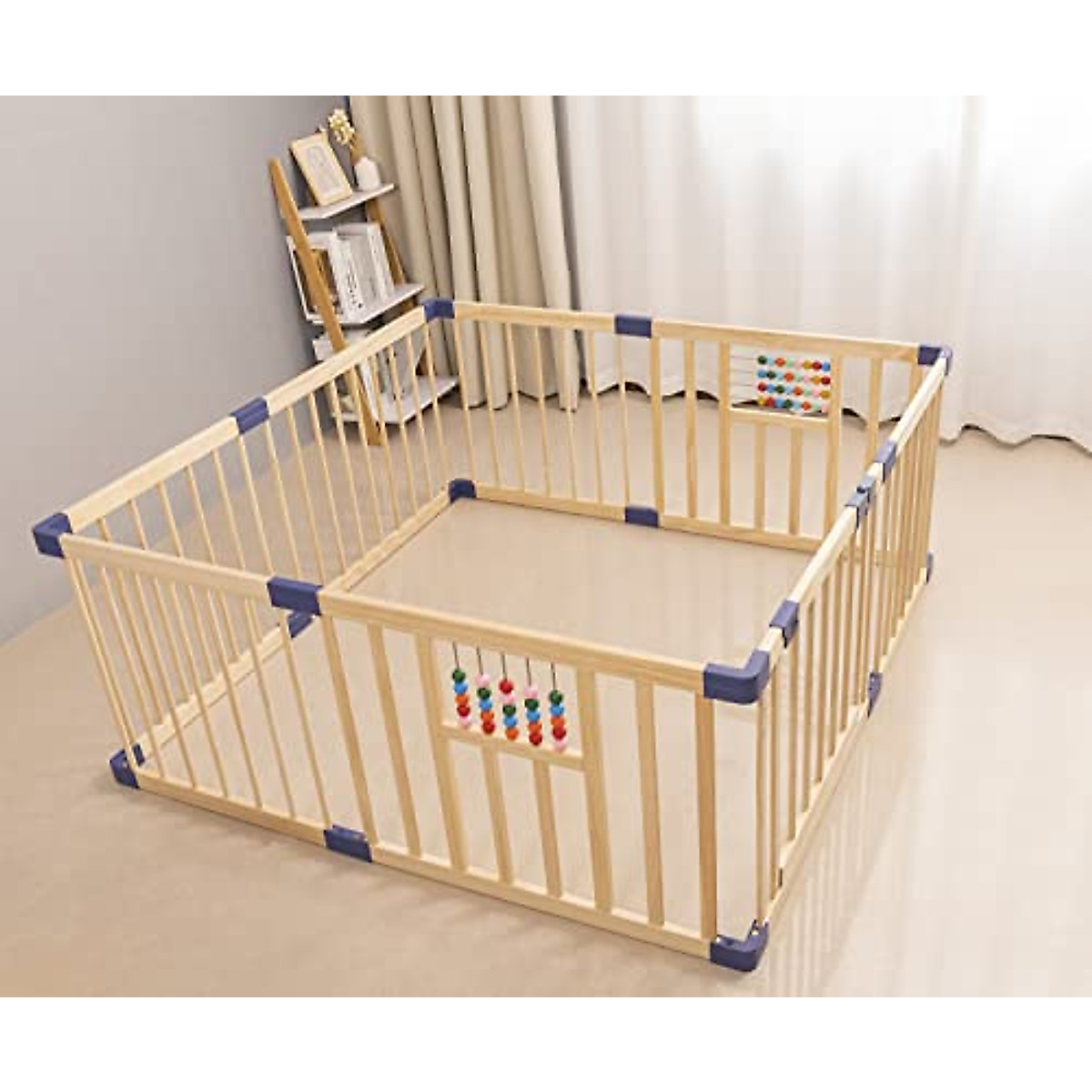 Baby Playpen,Wood Playpen for Babies & Toddlers,Baby Playard Indoor & Outdoor,Kids Activity Center with Anti-Slip Base,Safty Play Space Activity Center with Door Gate,Wood Kid's Fence