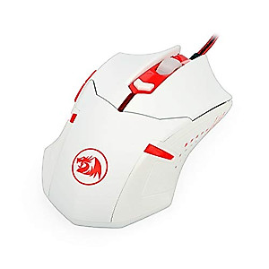 Redragon M601AW Wired 6 Button Gaming Mouse Red LED Backlit Ergonomic Programmable Mouse Centrophorus with Weight Tuning Set 3200 DPI for Windows PC (White)