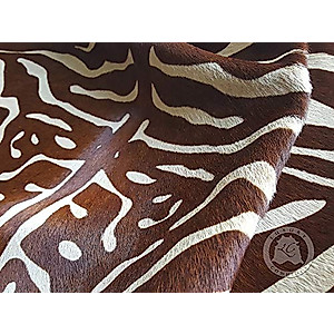 Zebra Print Brown on Beige Genuine Cowhide Rug 6 x 7 ft. 180 x 210 cm