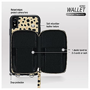 iPhone XR Crossbody Case, iPhone XR Wallet Case, ZVEdeng Zipper Wallet Card Holder Case Crossbody Chain Wrist Strap for Women Leather Purse Shockproof Case for iPhone XR 6.1'' Cheetah Print Skin
