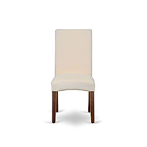 East West Furniture HBDR3-MAH-01 3 Piece Dining Room Furniture Set Contains a Round Dining Table with Pedestal and 2 Cream Linen Fabric Upholstered Parson Chairs, 42x42 Inch, Mahogany
