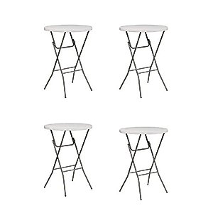 Flash Furniture 32" Round Granite White Plastic Bar Height Folding Table (4 Pack)