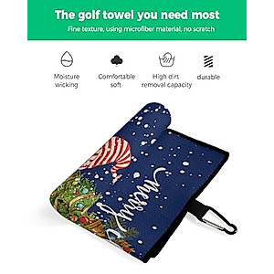 Golf Towel Christmas Tree Xmas Gnome Navy Blue,Waffle Pattern Microfiber Club Cleaner Golf Towels with Carabiner Clip for Women Men Dad,Dwarf Retro Linen Golf Towel for Golf Bags Accessories,24x16in