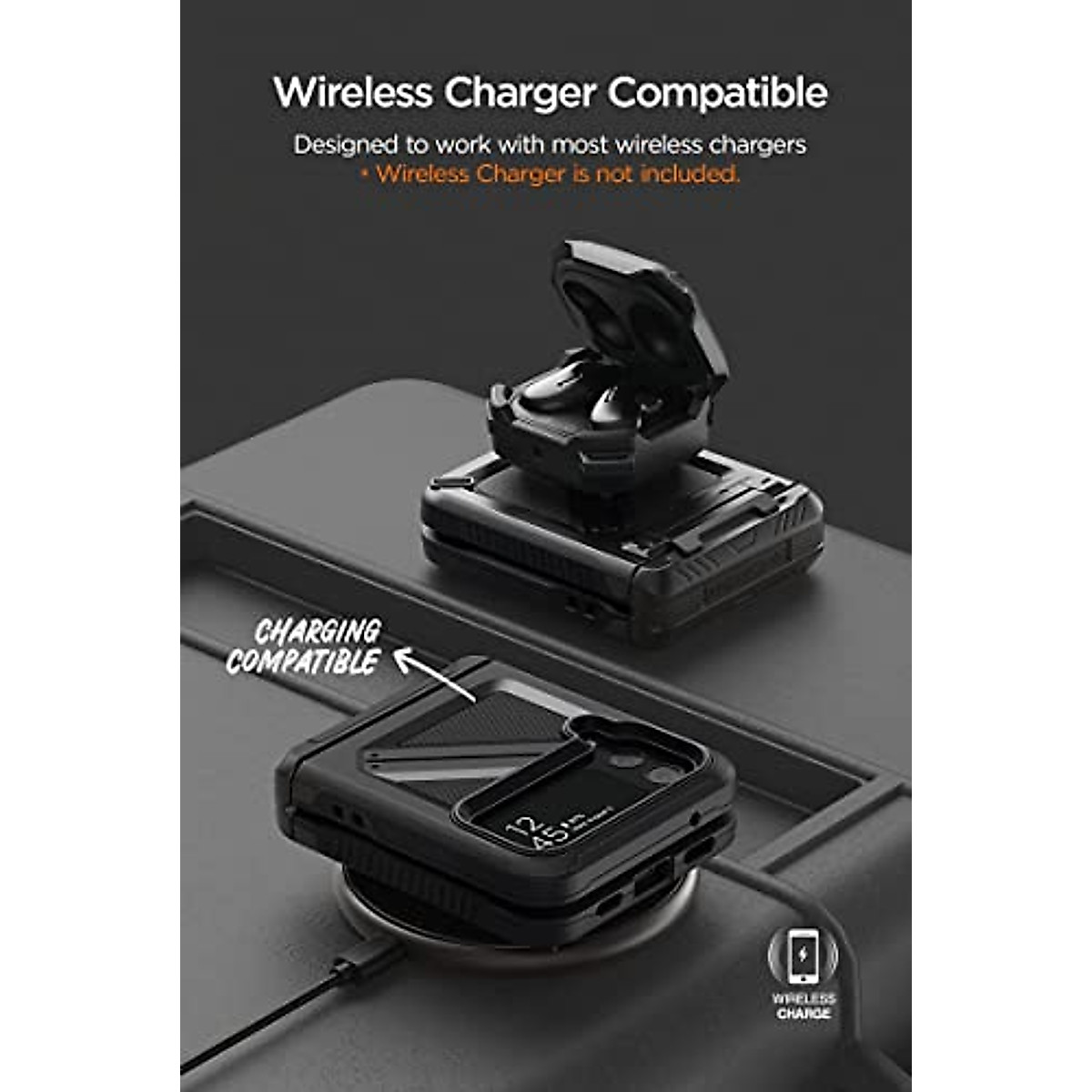 VRS DESIGN Terra Guard Ultimate Phone Case for Galaxy Z Flip 4 5G (2022), Premium Sturdy Hinge Protection Case (Matte Black)