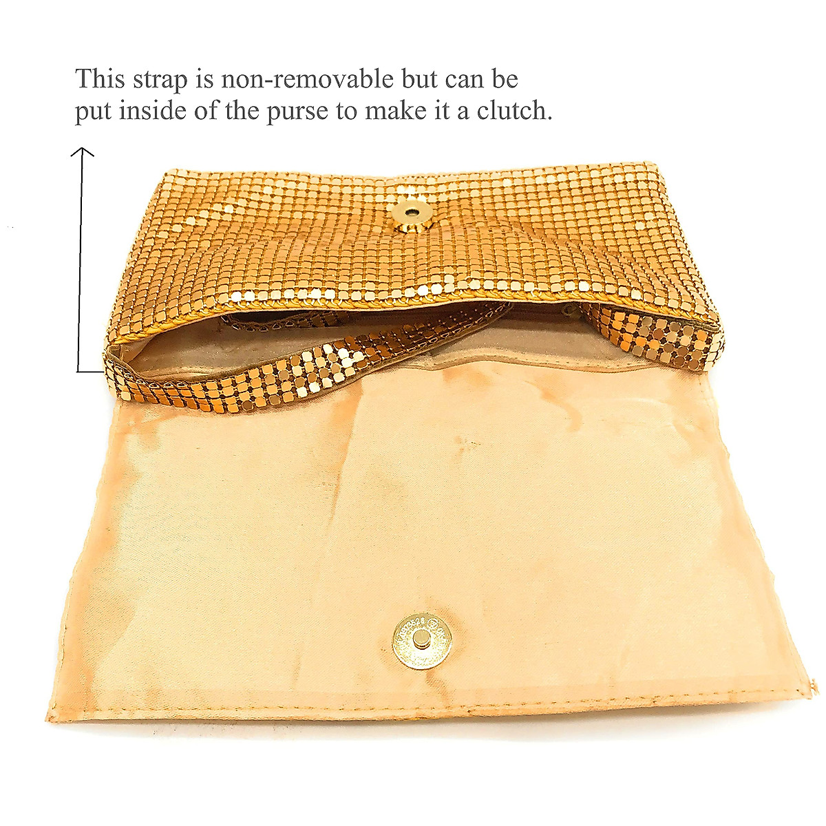 Women Vintage Evening Clutch Metal Mesh Purse with Short Shoulder Strap (Gold)