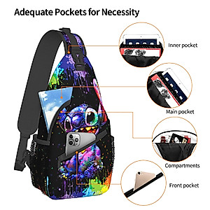 HOCHEPI Cartoon Crossbody Sling Bag Anime Casual Backpack With Keychain Chest Bag Daypack Purses For Women Men Adults Gifts
