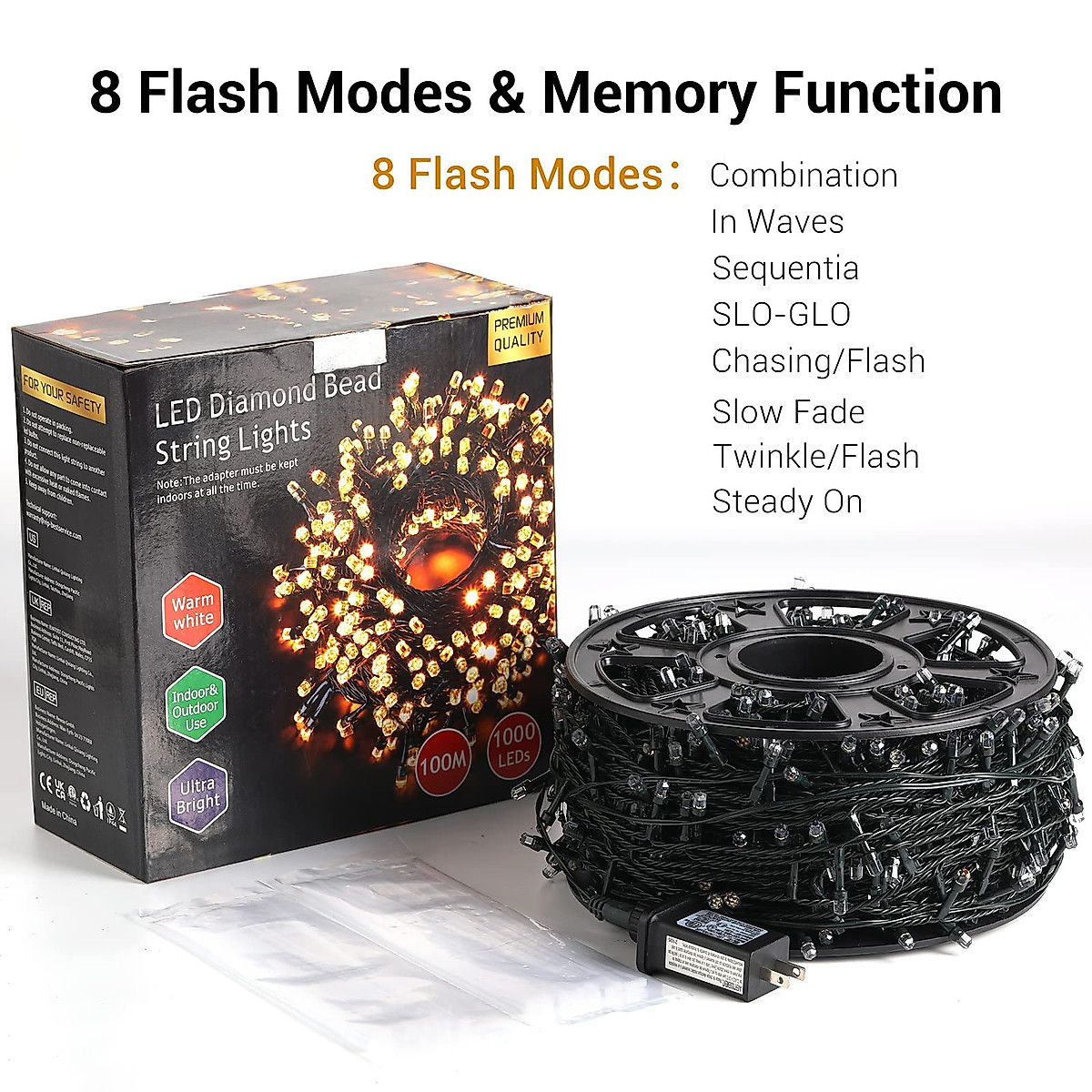 Marchpower Easter Twinkle Lights 328ft 1000 LED with 8 Modes and Memory, Diamond Shape Cristmas String Lights Plug in - Indoor Outdoor Waterproof Romance Wedding Home Garden Party Decor, Warm White