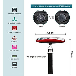 MYCARBON Luggage Scale Digital Hanging Baggage Scale, Portable Travel Weight Scale, Suitcase Weighing Scale with Backlit LCD Display, 110 Lb Capacity, Battery Included Red