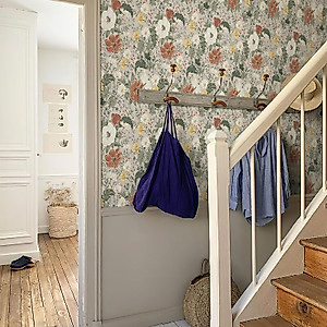 Simon&Siff Vintage Peel and Stick Wallpaper Grey Floral Wallpaper Farmhouse Botanical Contact Paper Self Adhesive Removable Wall Paper for Renter Friendly 118" x 17.3"