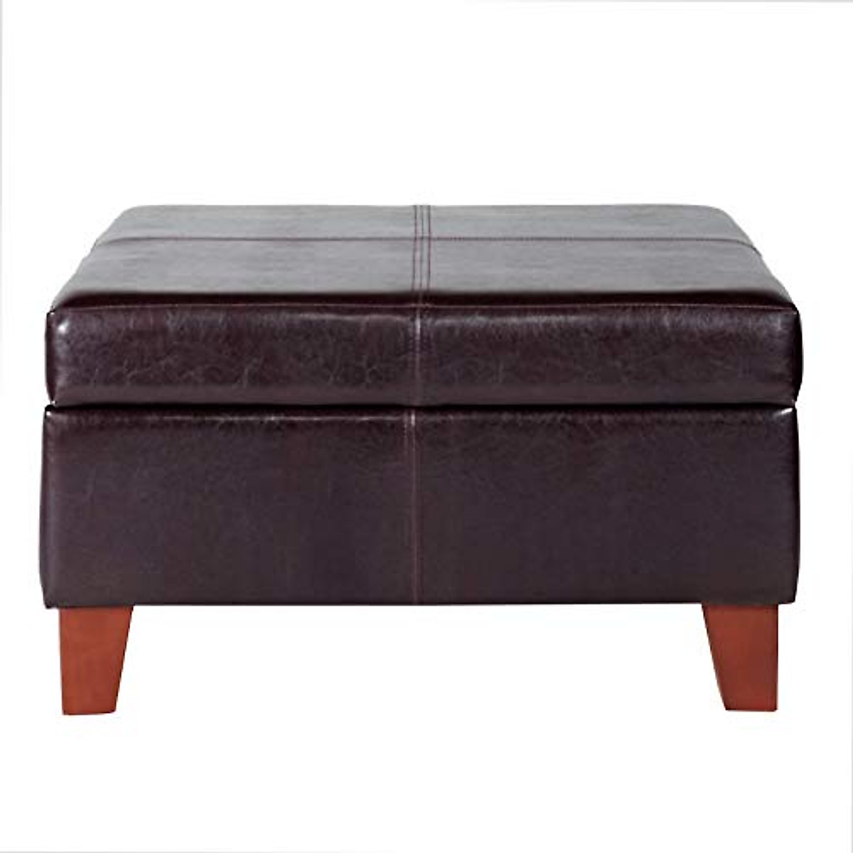 Homepop Home Decor |K2380-E155 | Luxury Large Faux Leather Square Storage Ottoman | Ottoman with Storage for Living Room & Bedroom, Distressed Brown