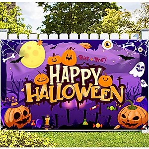 tineit Happy Halloween Backdrop, Large 71" X 43" Happy Halloween Banner, Halloween Backdrops for Photography, Halloween Backdrop for Kids Outdoor Halloween Party Decorations