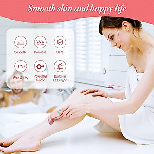 Electric Razor for Women - Womens Shaver Bikini Trimmer for Legs Bikini Underarm Public Hairs Rechargeable Wet and Dry Cordless with LED Light(Pink)