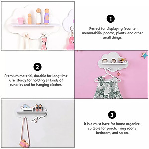 Cloud Shelves, 2Pcs White Cloud Wall Shelves, Wood Floating Shelf with Hook, Nursery Shelves for Book Toys Cloud Room Decor Cloud Shelf