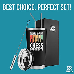 Panvola Tears Of My Chess Opponents Chess Gifts Player Coach Chess Lover Dad Boyfriend Husband Brother Vacuum Insulated Tumbler Stainless Steel Travel Mug with Lid and Straw (Black, 20 oz)
