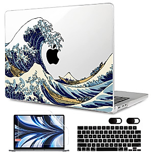 MEEgoodo for MacBook Air 13.6 inch Case 2022 New A2681 with M2 Chip, Clear Case for MacBook Air M2 with Retina, Laptop Hard Shell Cases with Keyboard & Webcam Cover & Screen Protector, Great Wave