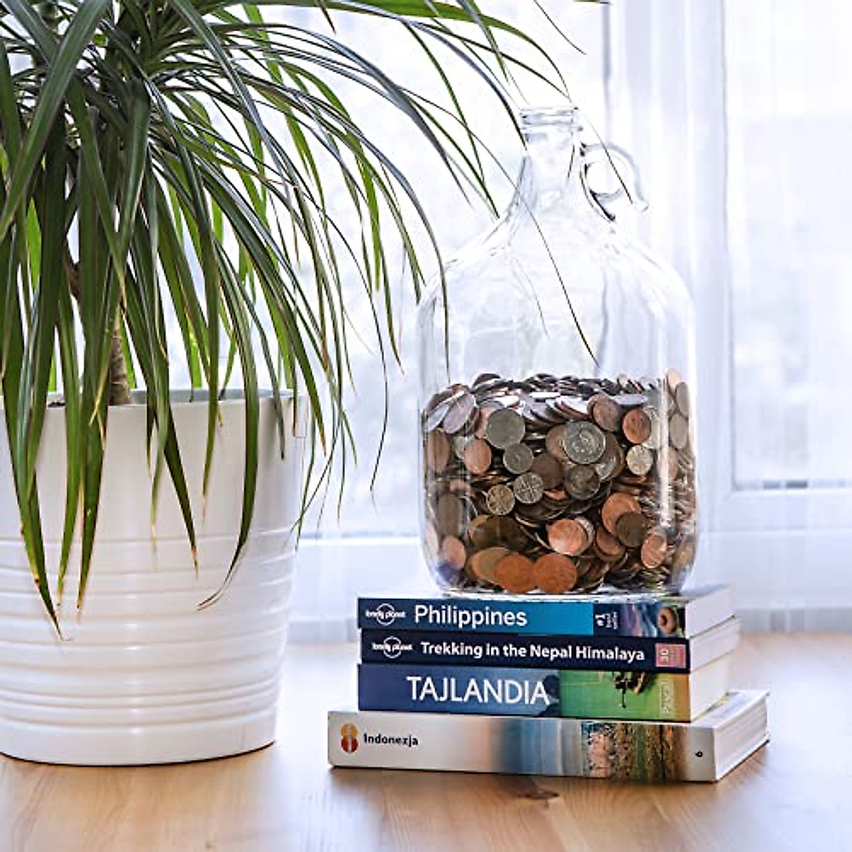 Glass Money Jar - 1 US Gallon - Holds Over $2,000 in $1 Coins!