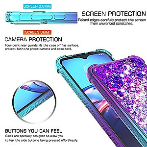 M MAIKEZI for Moto E 2020 case, Motorola Moto E Phone case with HD Screen Protector, Gradient Quicksand Glitter Bling Flowing Liquid Protective Cute Case for Motorola Moto E (2020) (Teal Purple)