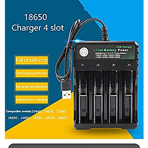 AKDSteel 3.7V 18650 Charger Li-ion Battery USB Independent Charging Portable 18350 16340 14500 Battery Charger Speedy Universal Battery Charger for Li-ion Four Slots