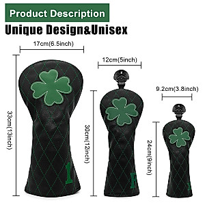 Golf Headcovers Golf Driver Fairway Hybrid Head Cover Golf Blade Mallet Putter Cover Lucky Clover Cross Pattern Premium Leather Driver Fairway(FW) Wood Hybrid(UT) with Number Tags
