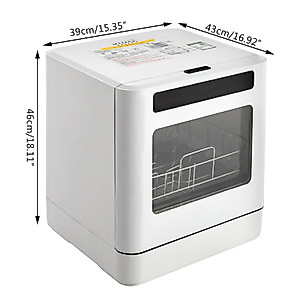 Headry Portable Countertop Mini Dishwasher 110V 800W, White Stainless Steel Large Capacity Counter Dishwasher, 4 Cleaning Modes, 360°Dual Spray, Air-Dry Function& UV Hygiene& LED Display for Home Dorm
